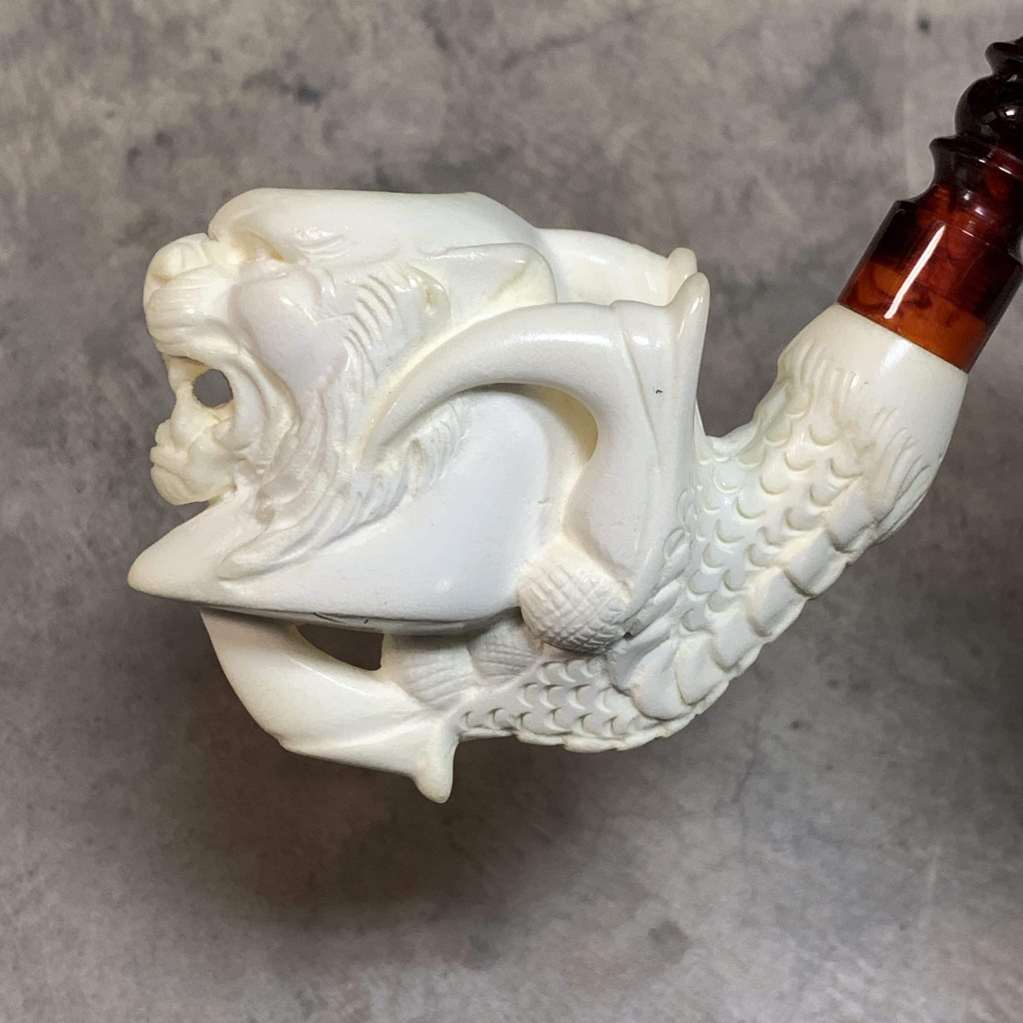 SMS Meerschaum Carved Tiger Head with Eagle Claw Bowl Pipe - Premium ...