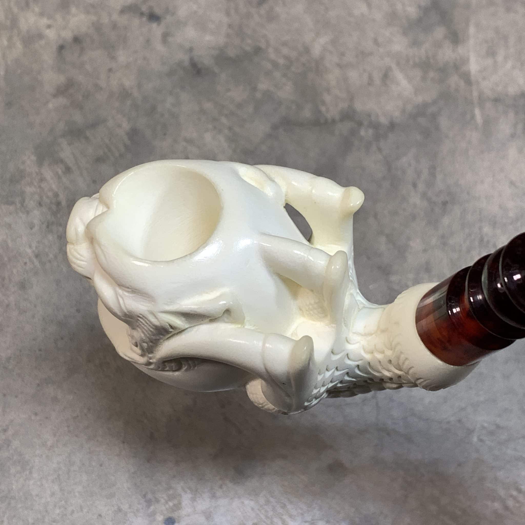 SMS Meerschaum Carved Tiger Head with Eagle Claw Bowl Pipe - Premium ...