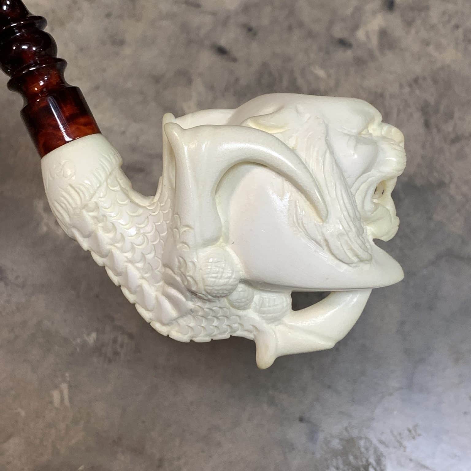 SMS Meerschaum Carved Tiger Head with Eagle Claw Bowl Pipe - Premium ...